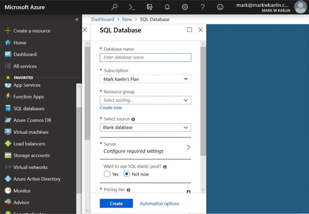 How To Create An Sql Database In Microsoft Azure Techrepublic