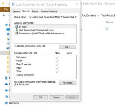 How to change ownership of files and folders in Windows 10