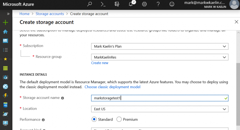 How to create a storage account in Microsoft Azure