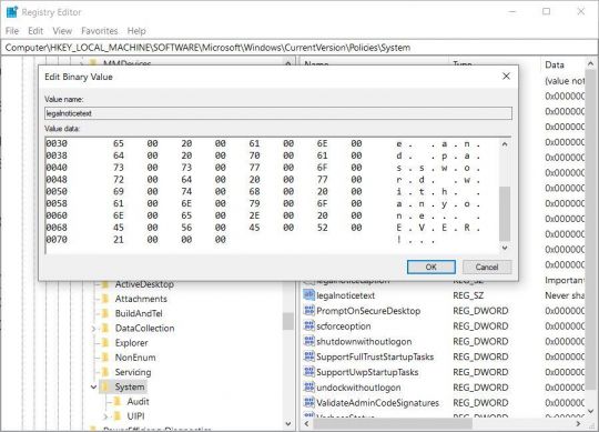 How to add a legal message to the Windows 10 login