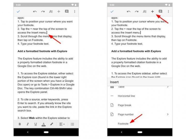 How to add footnotes in Google Docs