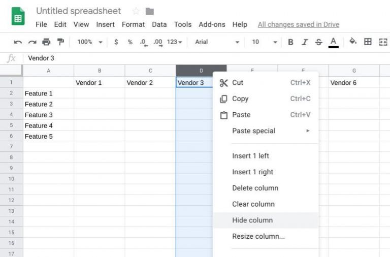How to hide columns or rows in Google Sheets | TechRepublic