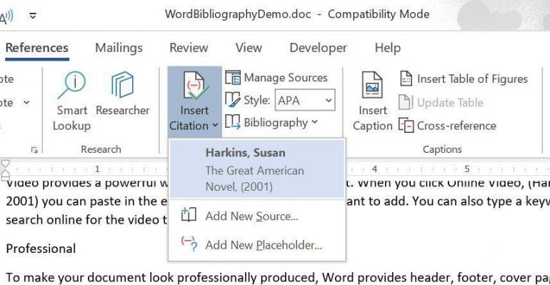 How to add a bibliography to a Word document