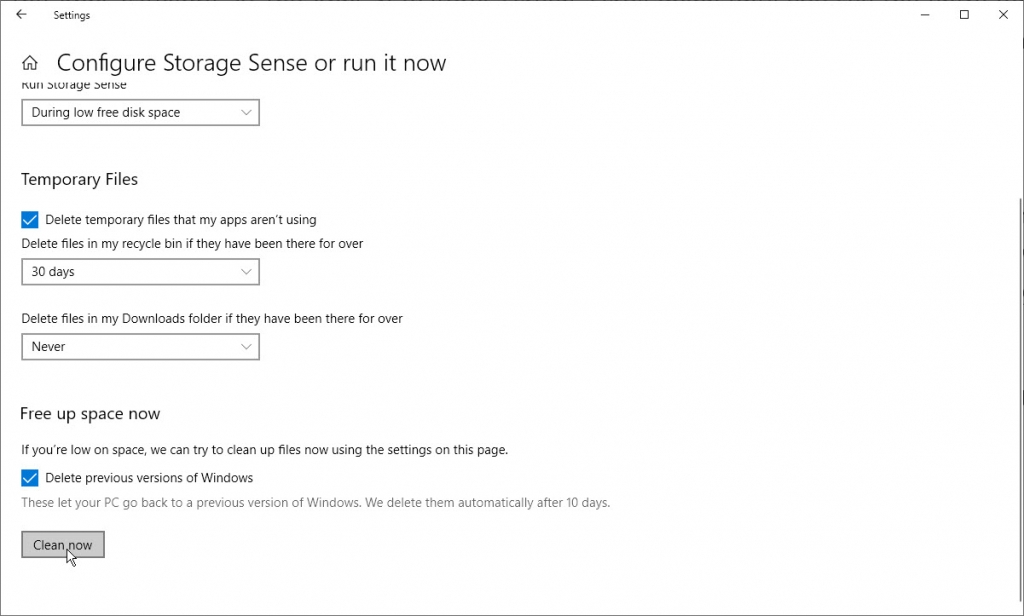 How to free up disk space after a major Windows 10 update | TechRepublic