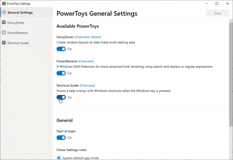 How to use the Windows key Shortcut Guide in Windows 10 PowerToys