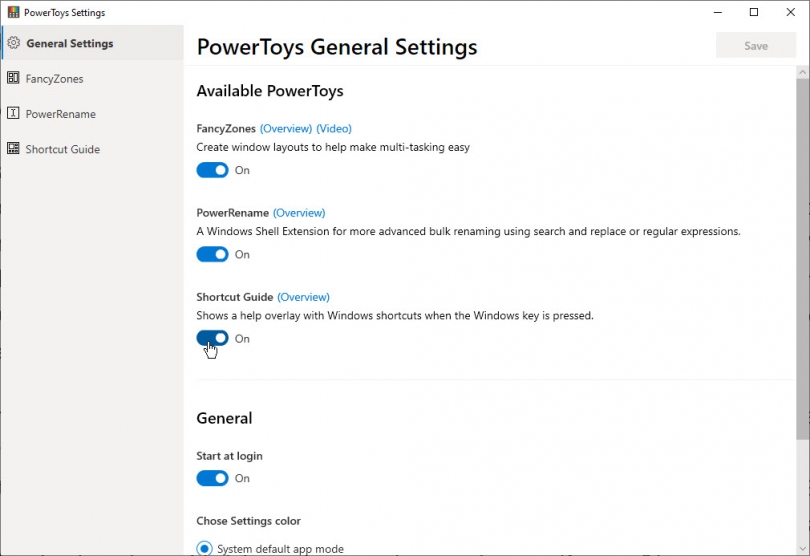 How to use the Windows key Shortcut Guide in Windows 10 PowerToys