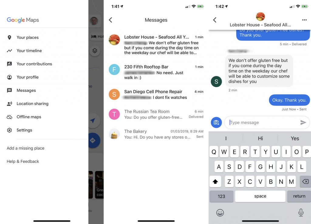 How to use Google Maps to chat with businesses