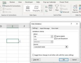How to create an Excel drop down list from another tab