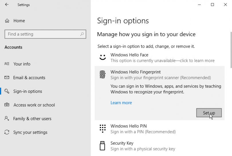 如何在 Windows 10 计算机中添加指纹认证