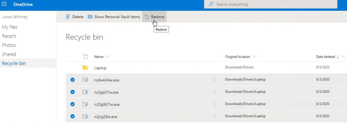How to restore your OneDrive files to a previous time