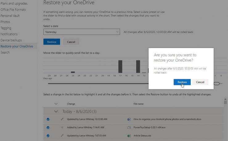 How to restore your OneDrive files to a previous time