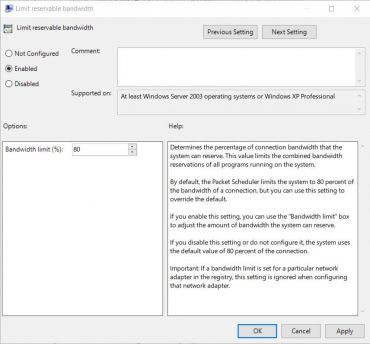 How to limit reservable bandwidth in Windows 10 to increase download ...