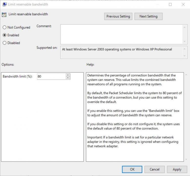 How to limit reservable bandwidth in Windows 10 to increase download ...