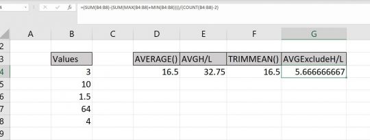 How to average with and without the highest and lowest values in Excel ...