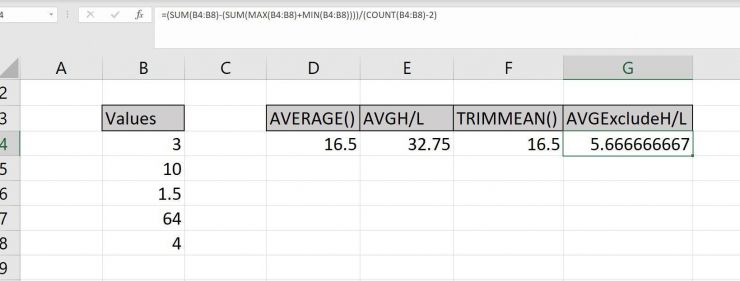 How to average with and without the highest and lowest values in Excel ...