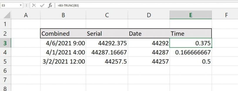 How to extract the date and time from a serial date in Excel