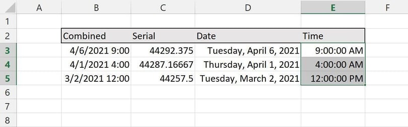 How to extract the date and time from a serial date in Excel