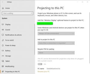 How to install and activate the Windows 10 Projecting to this PC feature