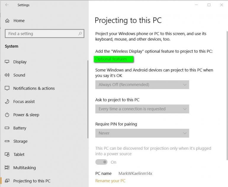 How to install and activate the Windows 10 Projecting to this PC feature