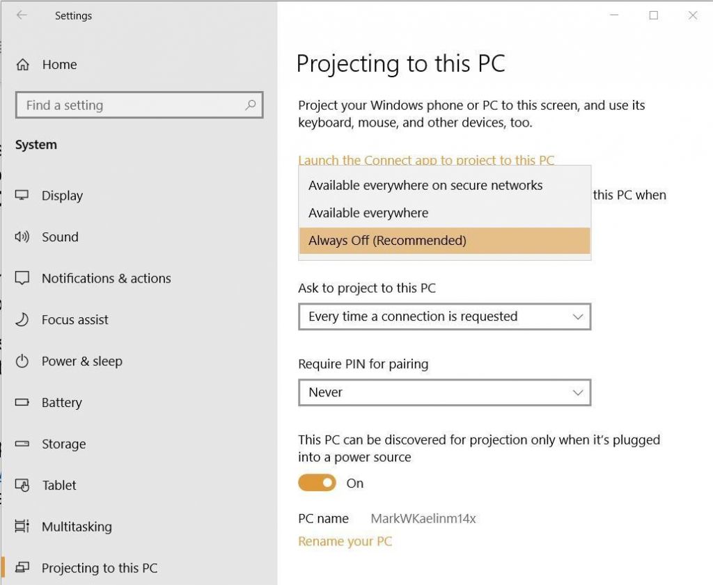 How to install and activate the Windows 10 Projecting to this PC feature