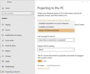 How to install and activate the Windows 10 Projecting to this PC feature