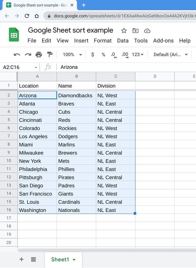 How to alphabetize in Google Sheets