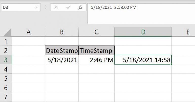 How to add a timestamp to an Excel record