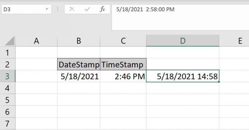 How to add a timestamp to an Excel record