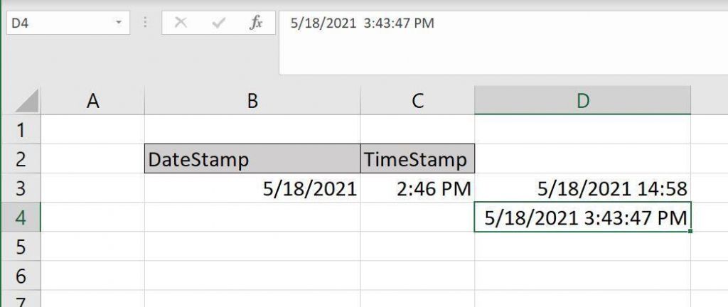 How to add a timestamp to an Excel record