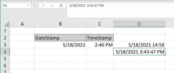 How to add a timestamp to an Excel record