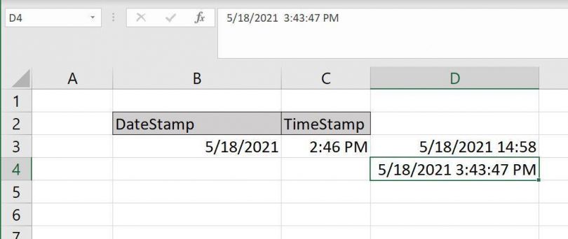 How to add a timestamp to an Excel record