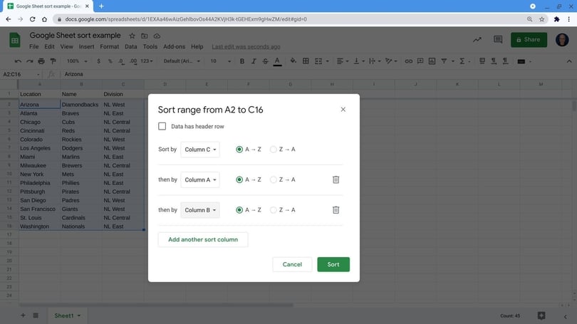 How to alphabetize in Google Sheets