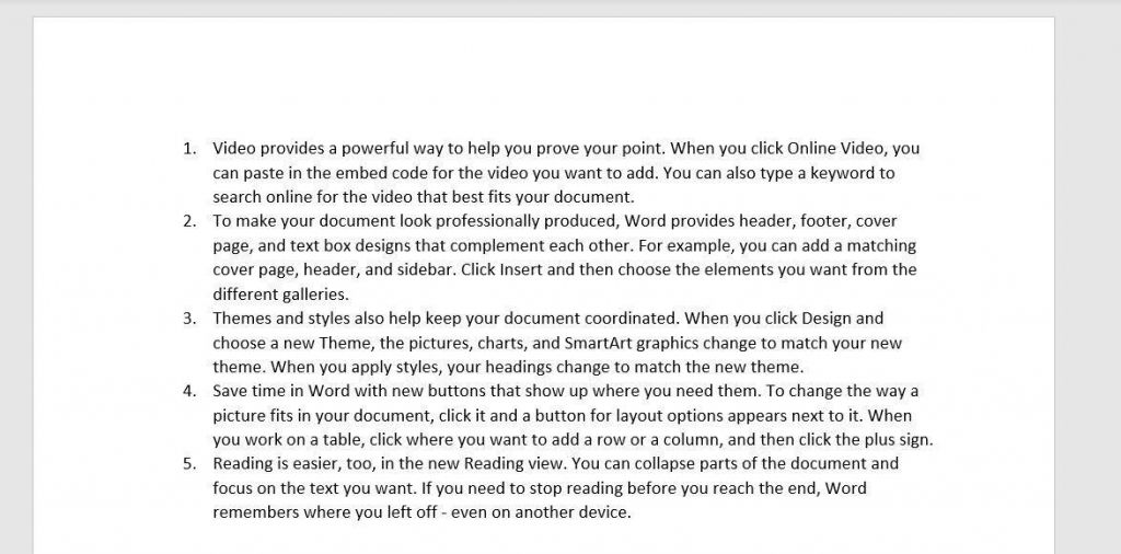How to create a numbered list without the hanging indent in Word