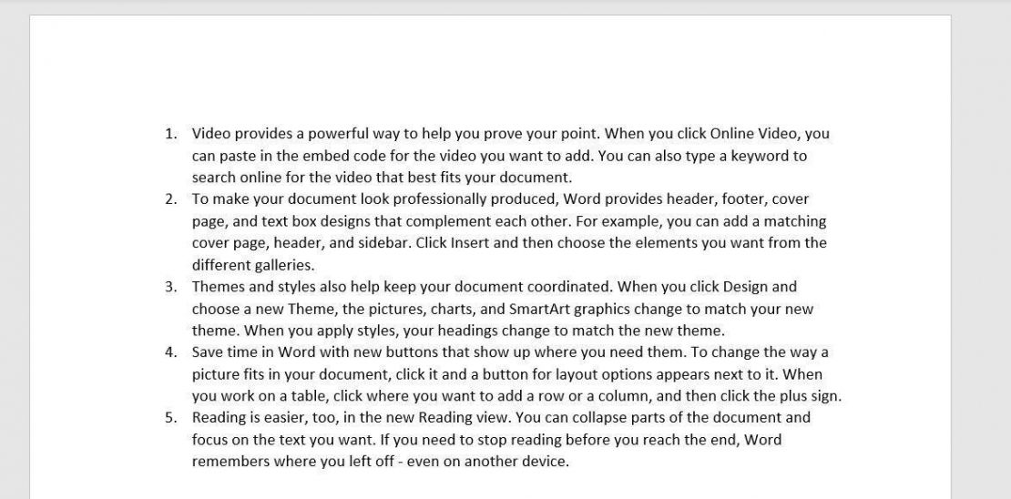 How to create a numbered list without the hanging indent in Word