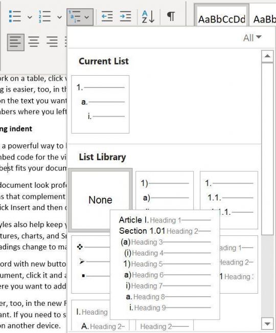 How to create a numbered list without the hanging indent in Word