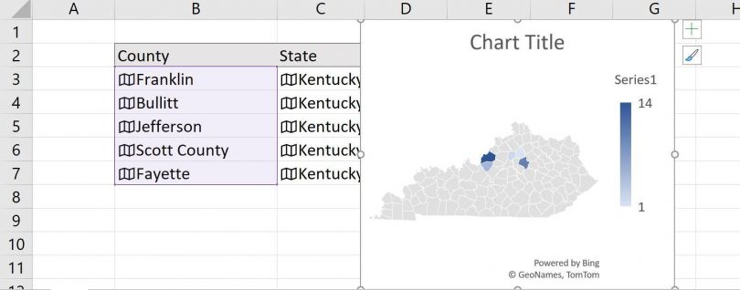 How to use the Geography data type to quickly add a map chart in Excel ...