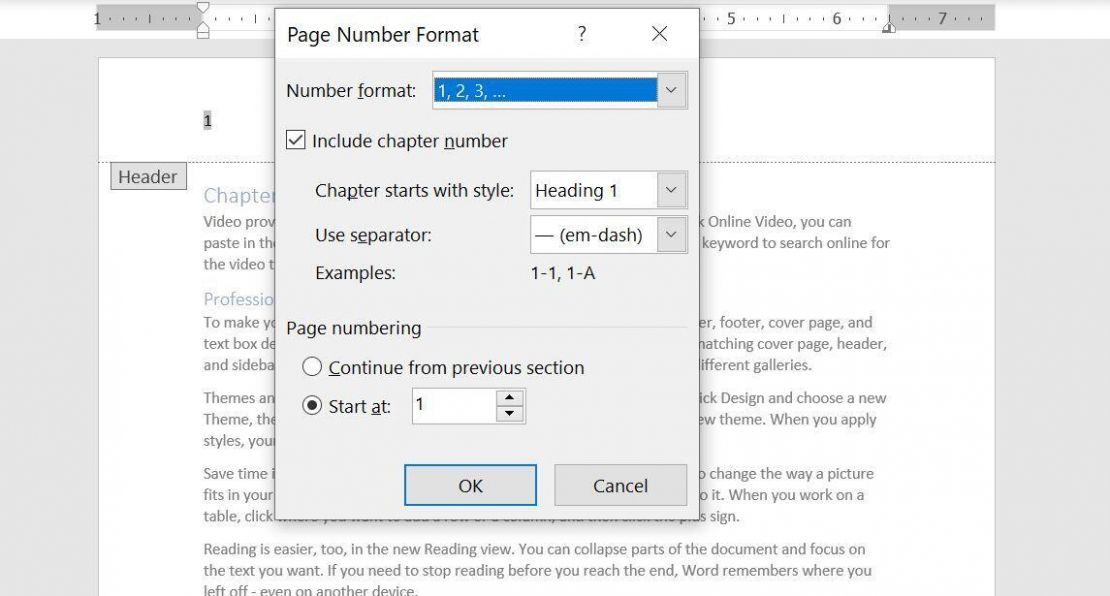 How to include the chapter number with a Word document's page number ...