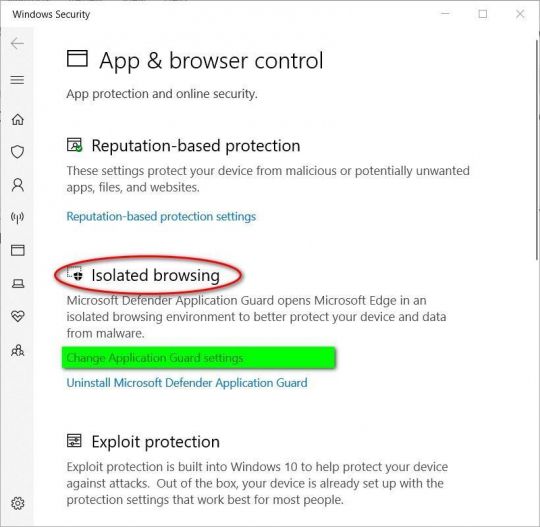 How to activate Microsoft Defender Application Guard in Windows 10