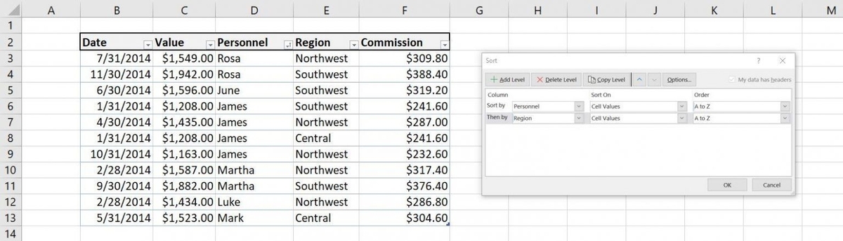 How to sort data by multiple columns in Excel