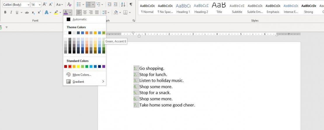 3 ways to add color to the numbers in a numbered list in Word ...