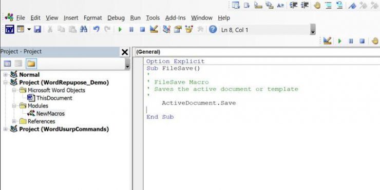 How to use VBA to repurpose a built-in command in Word and Excel