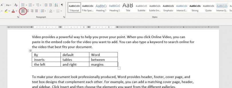 How to Control a Word Table’s Horizontal Alignment