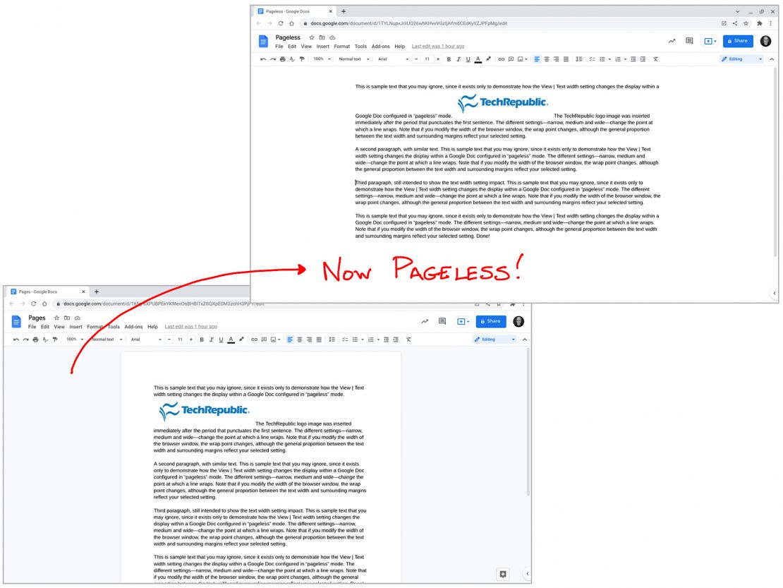Focus on content with the new Pageless option in Google Docs - TechRepublic