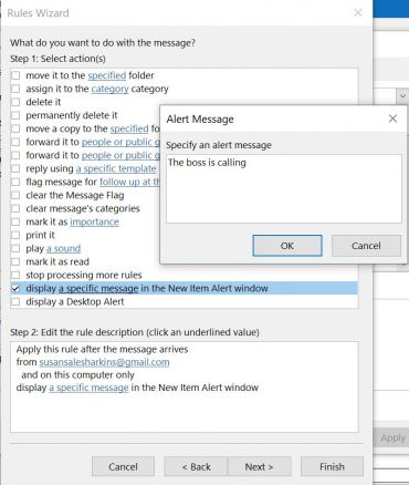 How to display an alert when Outlook email from a specific address ...