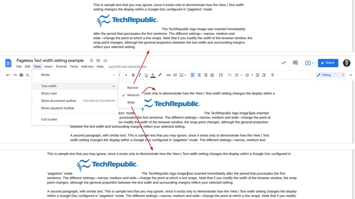 Focus on content with the new Pageless option in Google Docs - TechRepublic