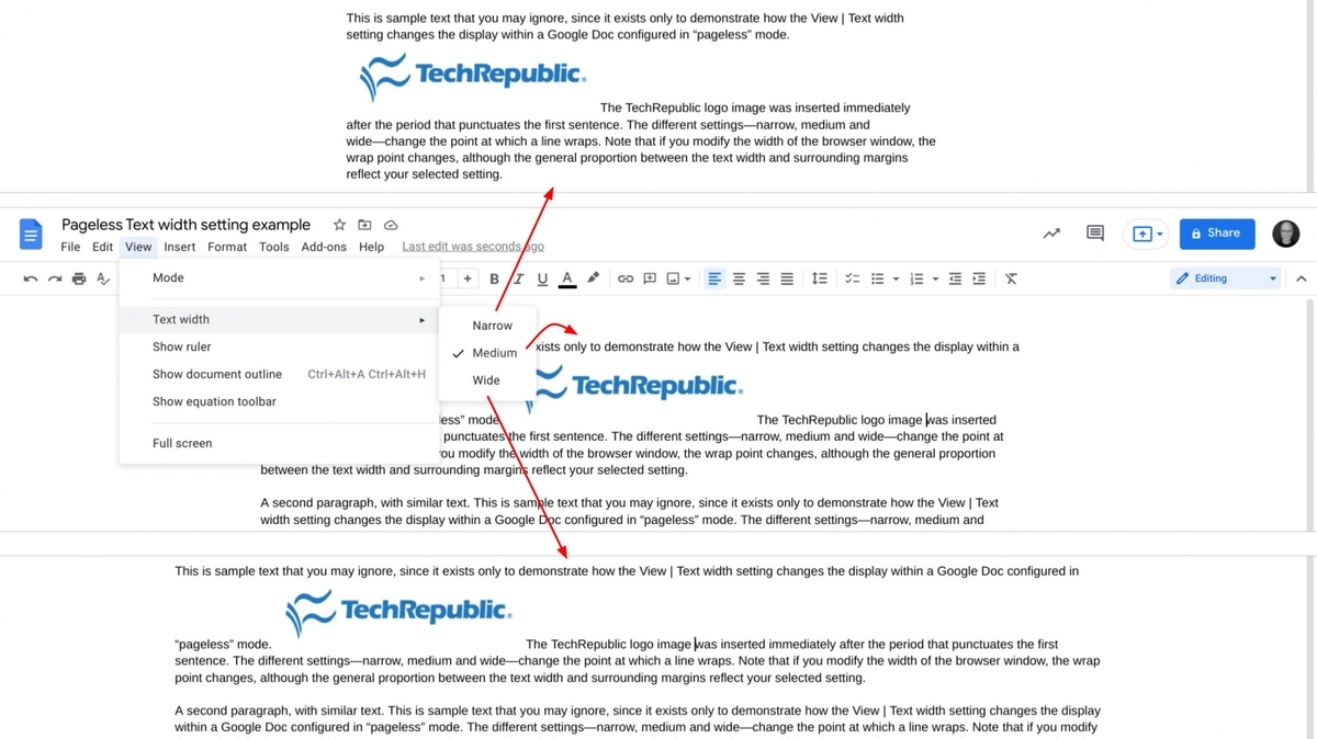 Focus on content with the new Pageless option in Google Docs - TechRepublic
