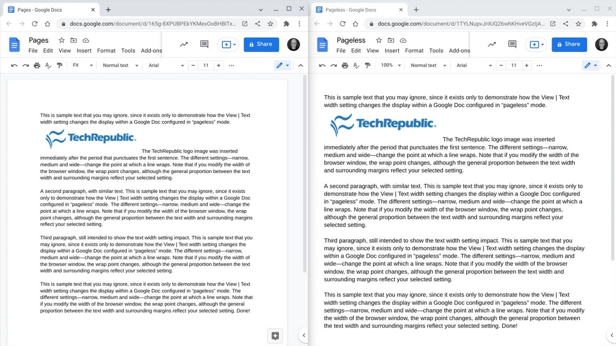 Focus on content with the new Pageless option in Google Docs - TechRepublic