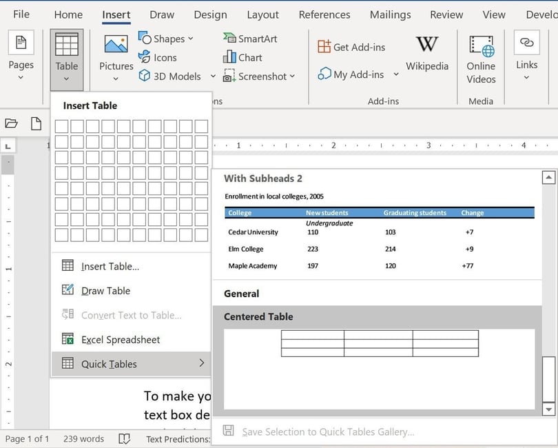 How to align tables using Quick Tables in Microsoft Word - TechRepublic