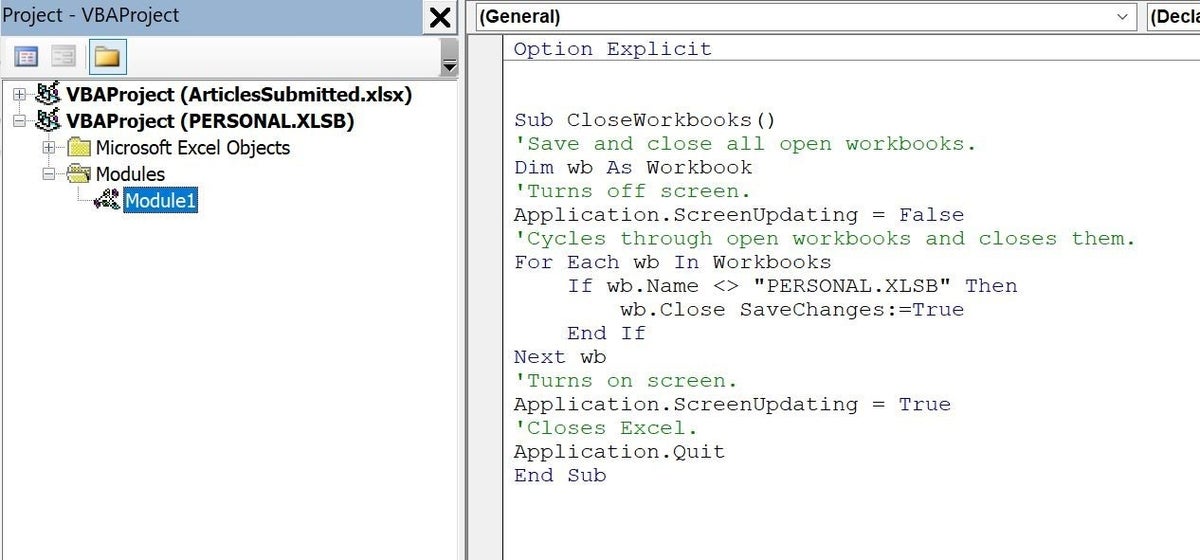 How To Create A Vba Procedure That Closes All Open Workbooks In Excel Techrepublic