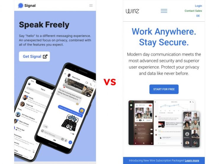 Signal vs Wire | Compare Messaging App Privacy & Security